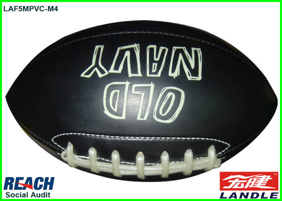 China Personalised Black Cool Rugby Ball With Logo Printed For Promotion supplier