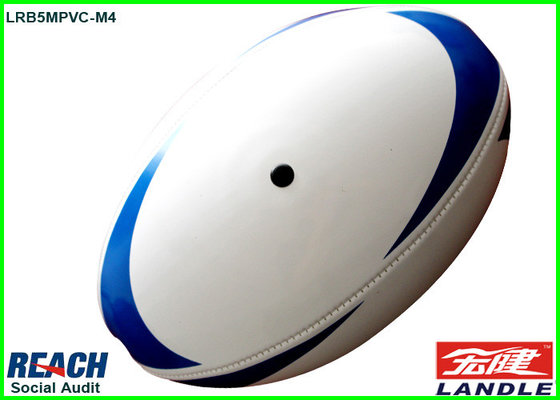 China Customised Machine Stitched Leather Rugby Ball White and Blue supplier