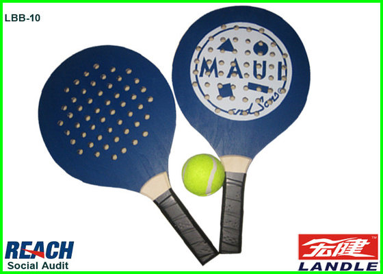 China Blue Adult Size Beach Ball Racket With Holes , Wood Board And Handle supplier