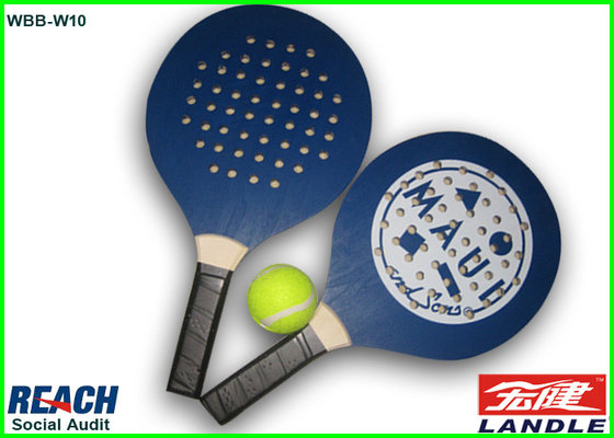 China Promotional Paddle Ball Set Wooden Beach Rackets With Holes , Dark Blue supplier